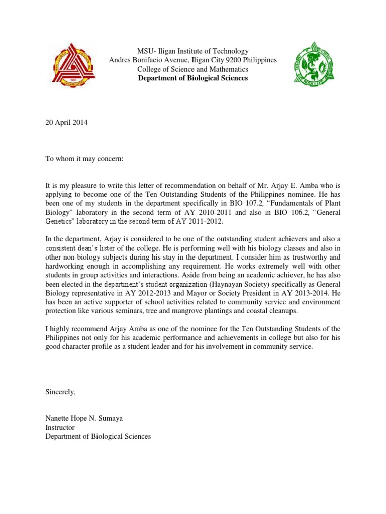 Sample Recommendation Letter | PDF