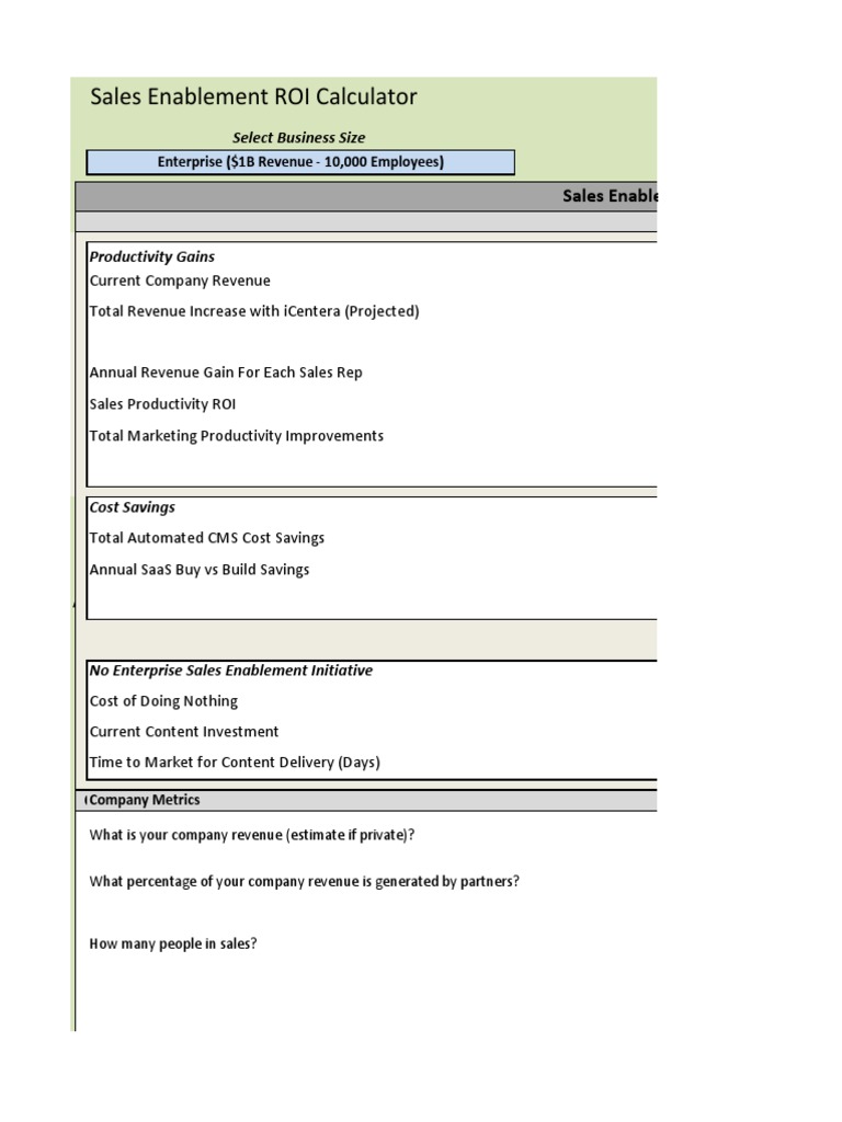 Enablement ROI Calculator For Sales Enablement | PDF | Subscription ...