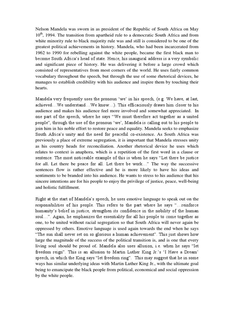 Mandela Speech Analysis | PDF | Nelson Mandela | Public Sphere