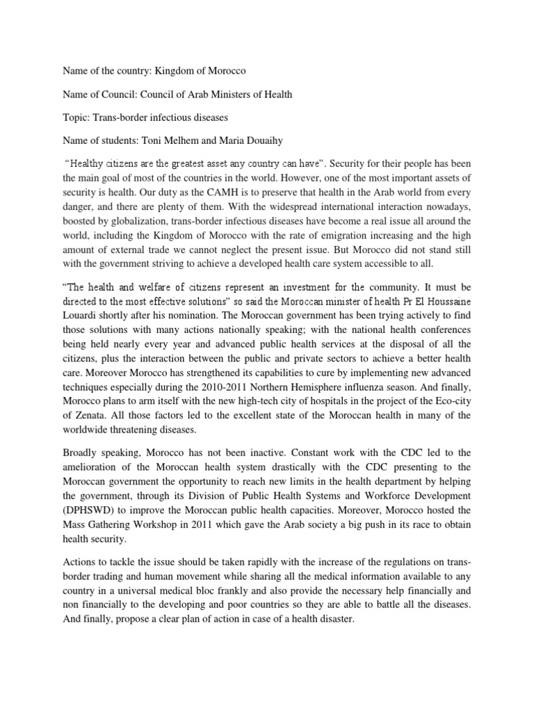 Country Statement Sample For MAL | PDF | Morocco | Public Health