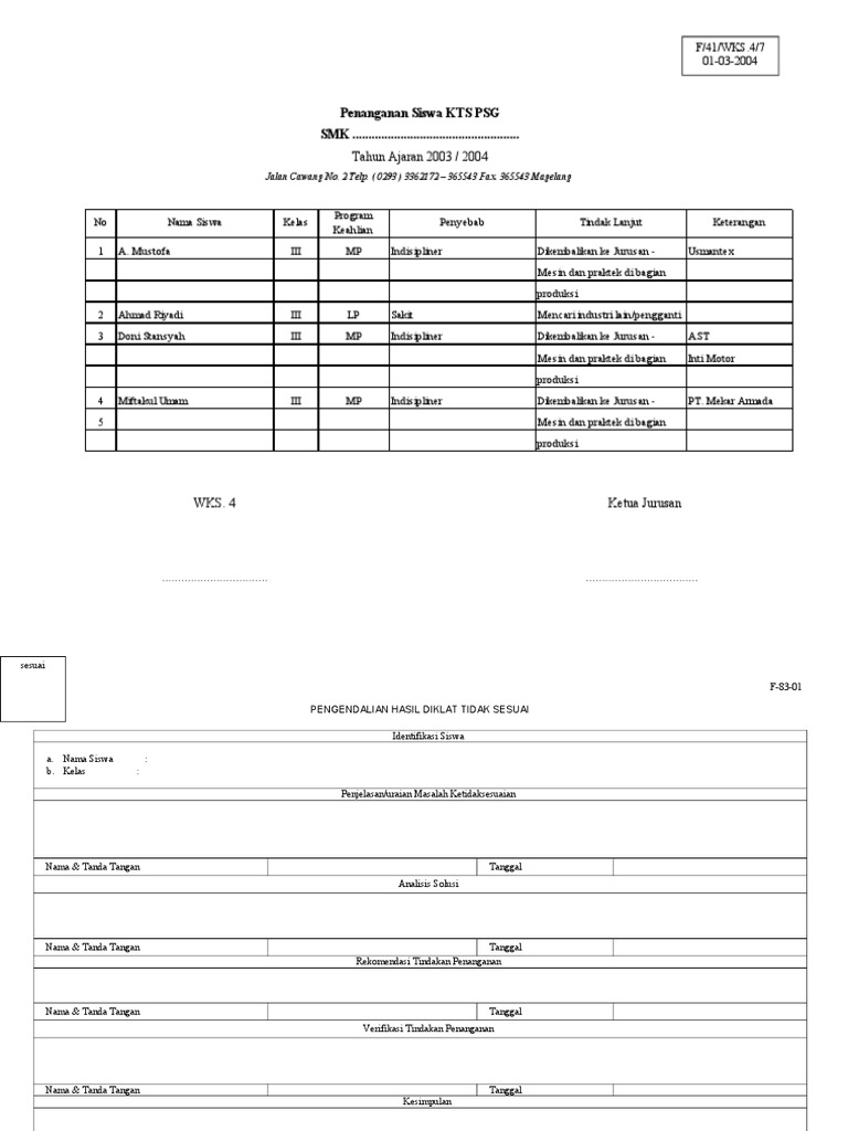 Contoh Form KTS | PDF