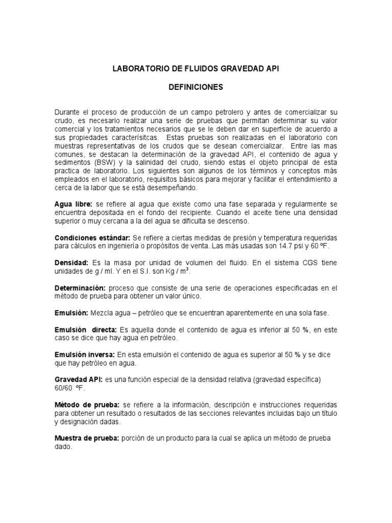 Laboratorio Gravedad API | PDF | Petróleo | Densidad