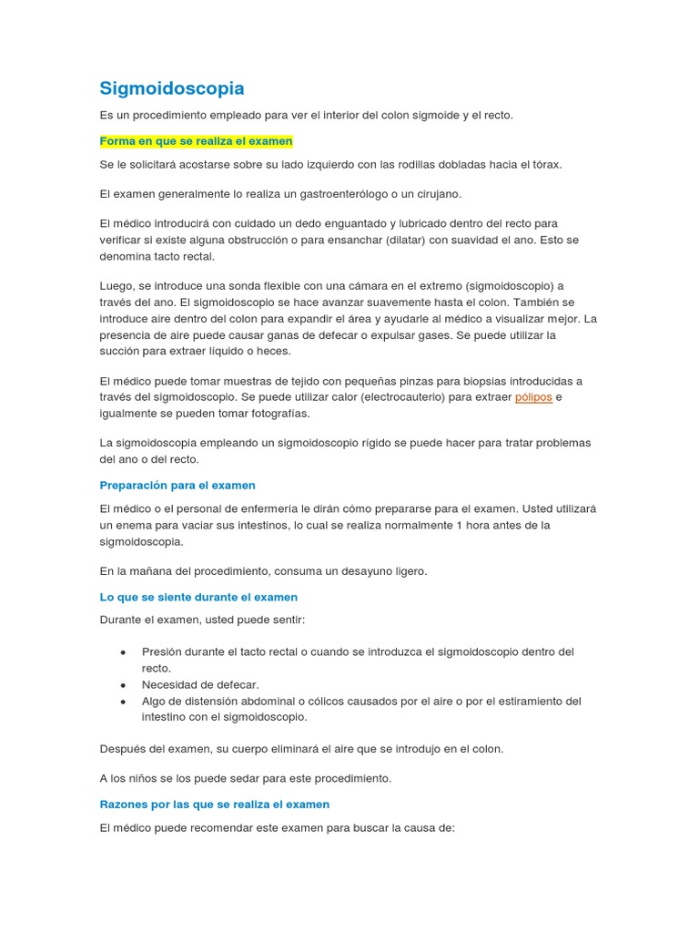 Sigmoidoscopia: Procedimiento y Usos | PDF | Cáncer colonrectal ...