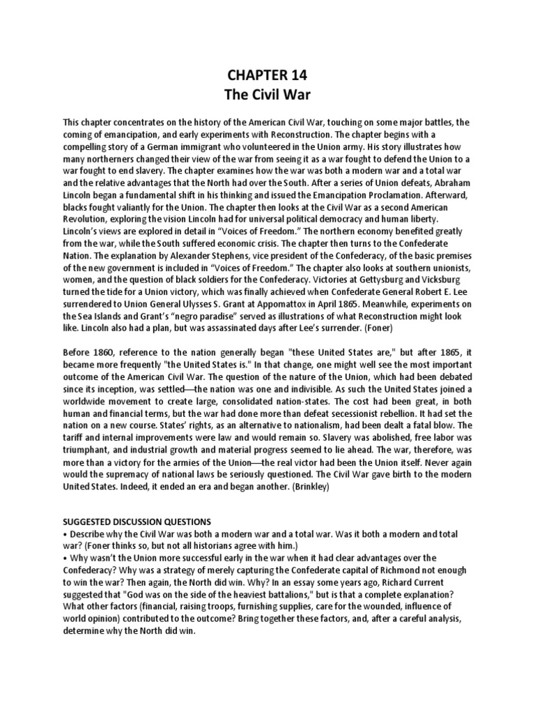 Foner - Ch14 Sum | PDF | American Civil War | Union (American Civil War)