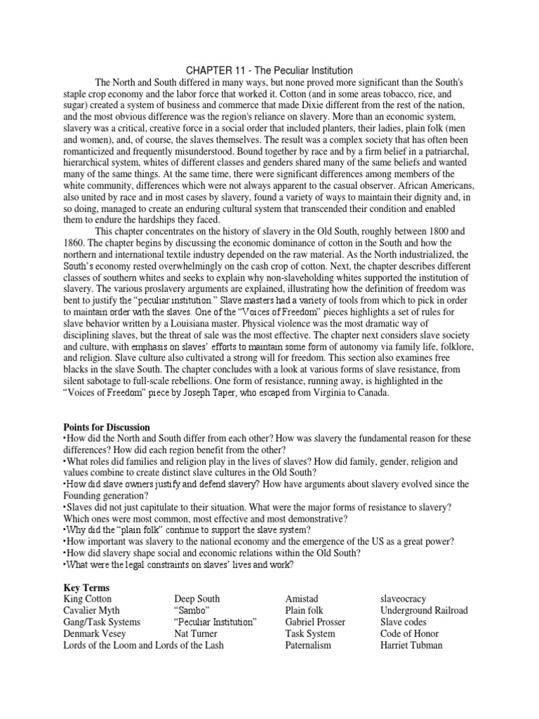 Foner - Chapter 11 Summary | PDF | Slavery | Unfree Labour