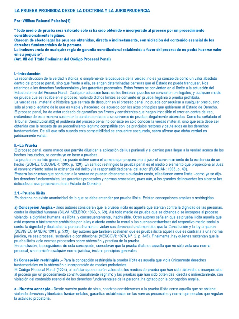 La Prueba Prohibida Desde La Doctrina y La Jurisprudencia | PDF | Evidencia (ley) | Ley procesal
