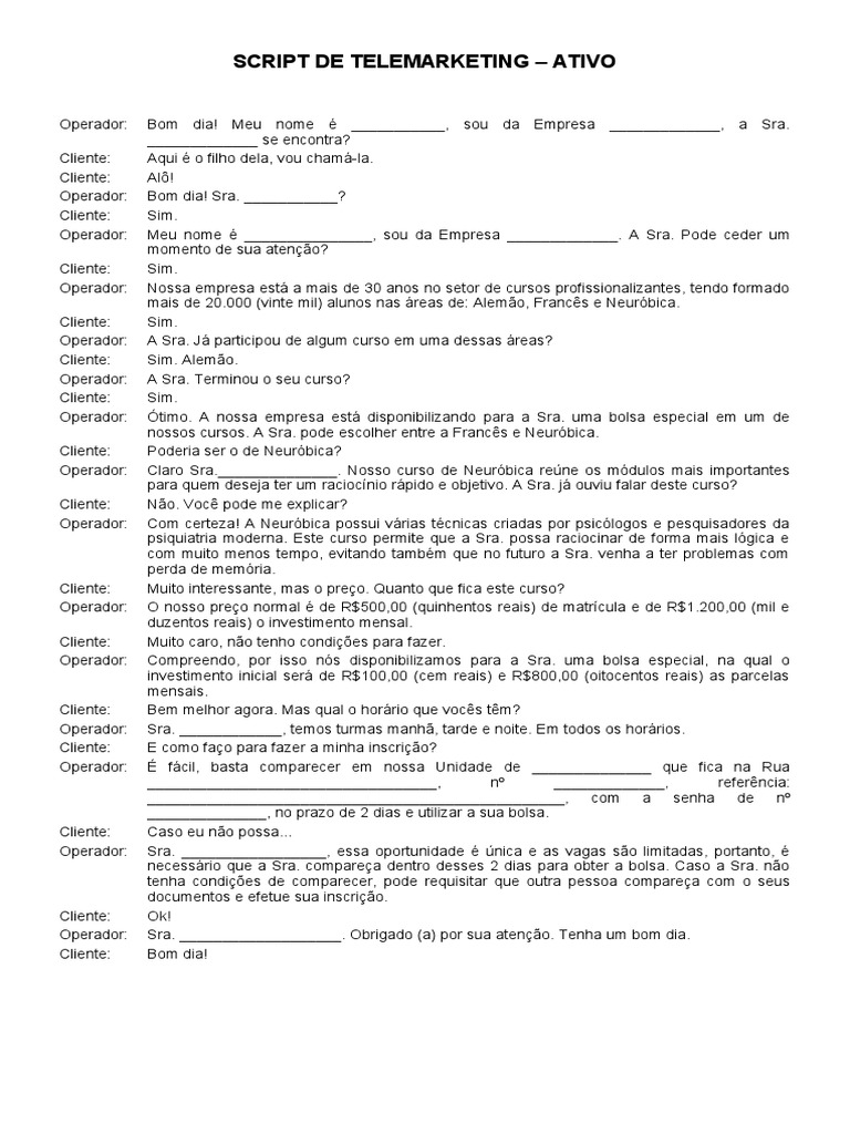 Telemarketing - Script Ativo