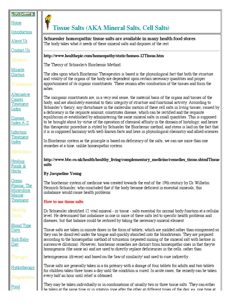Tissue Salts (Aka Cell Salts, Mineral Salts) | PDF | Human Tooth ...