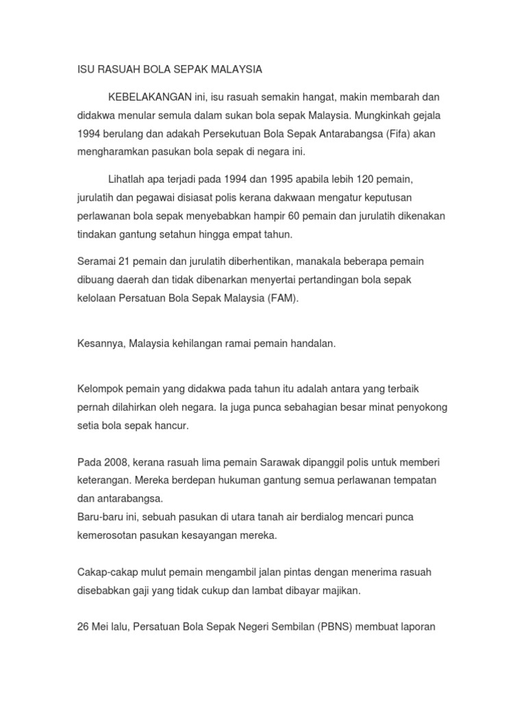 Isu Rasuah Bola Sepak Malaysia | PDF