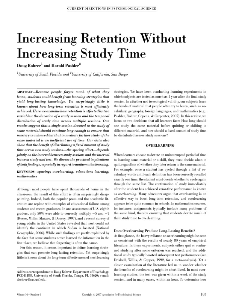 Increasing Retention Pashler | PDF | Experiment | Test (Assessment)
