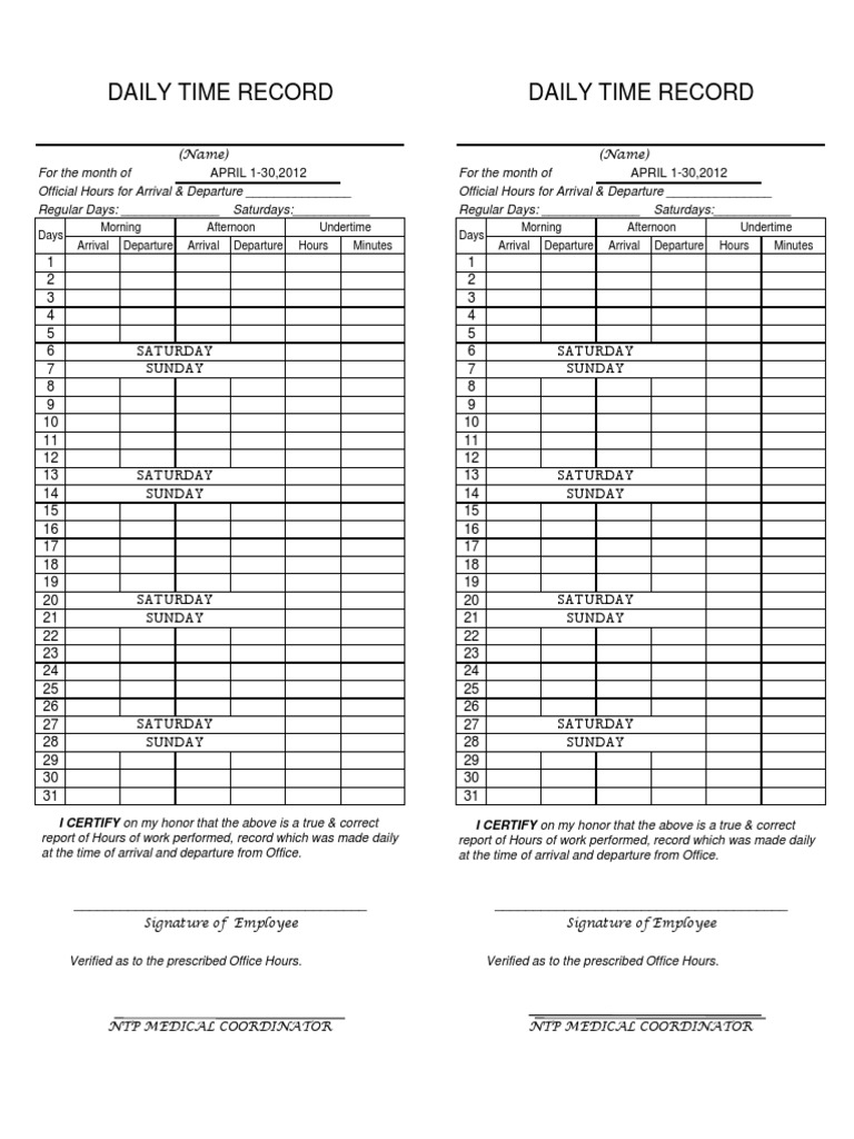 Daily Time Record Daily Time Record: (Name) (Name) APRIL 1-30,2012 ...