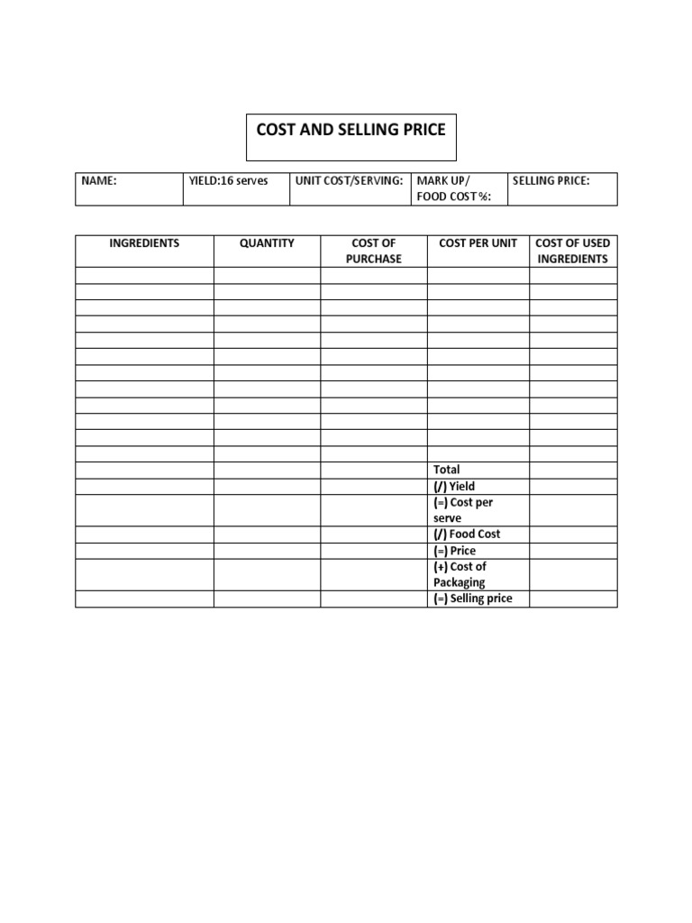 Food Cost and Pricing Breakdown Guide | PDF