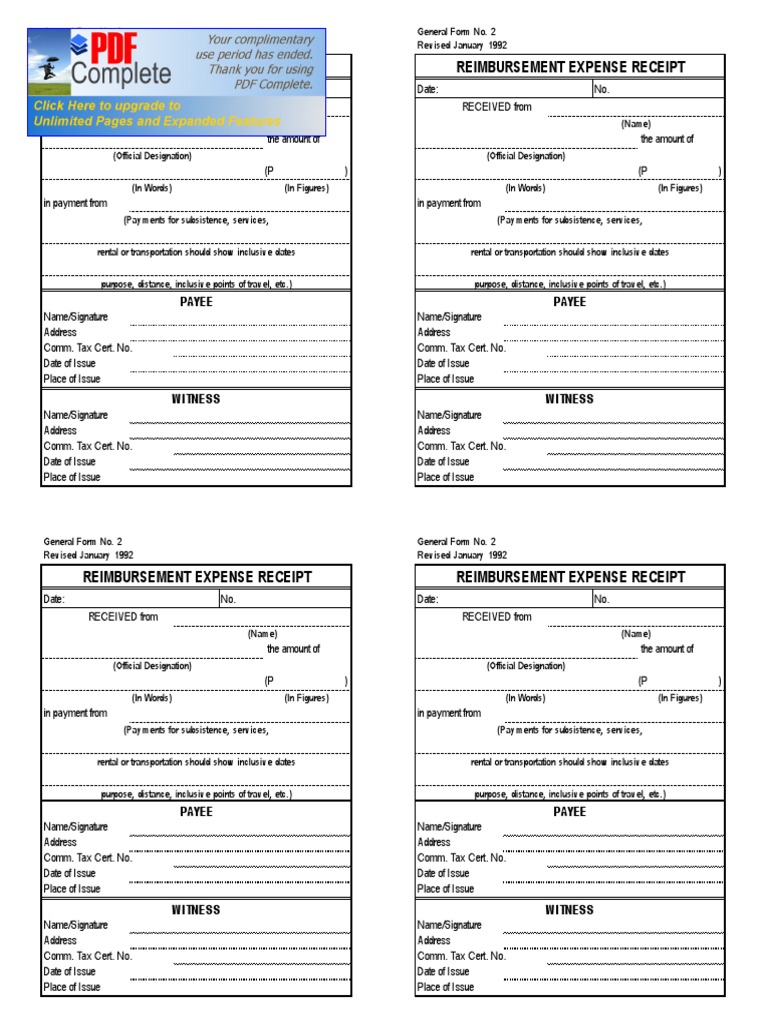 Reimbursement Expense Receipt Template | PDF | Finance & Money ...