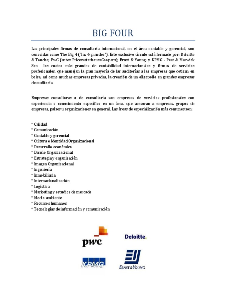 Big Four Finanzas | PDF | Pricewaterhouse Coopers | Empresas