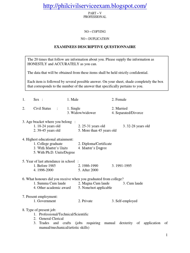 Actual Philippines Civil Service Examination Professional Example | PDF ...