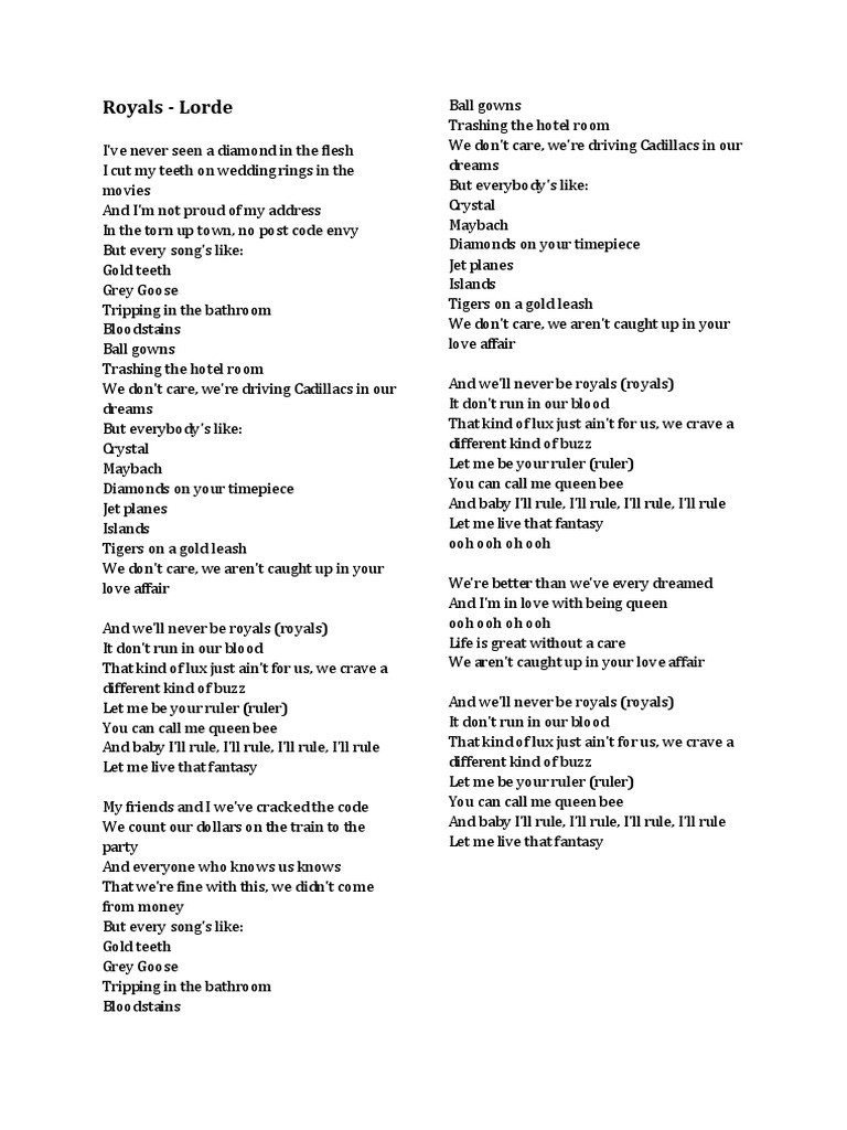 Royals - Lorde | PDF | Song Structure | Songs