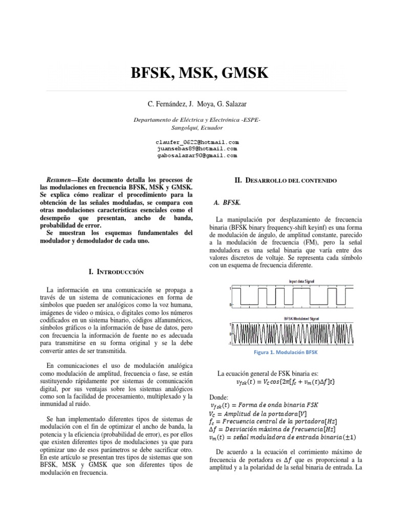 BFSK, MSK y GMSK | PDF | Modulación | Modulación de frecuencia