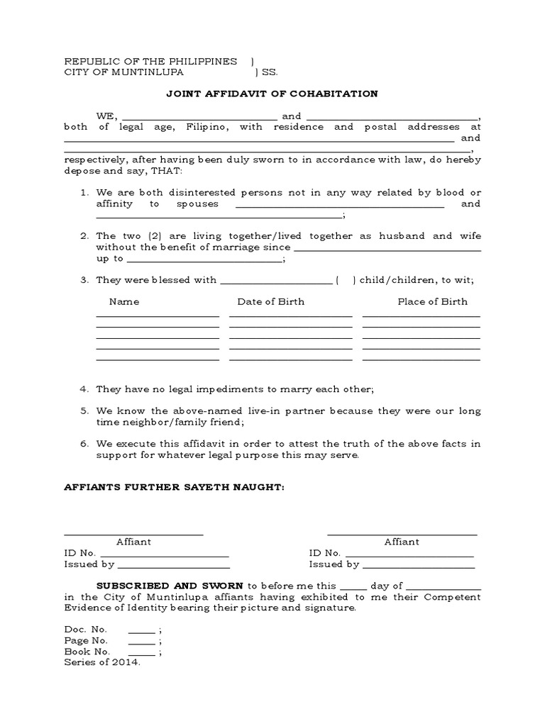 Joint Affidavit of Cohabitation