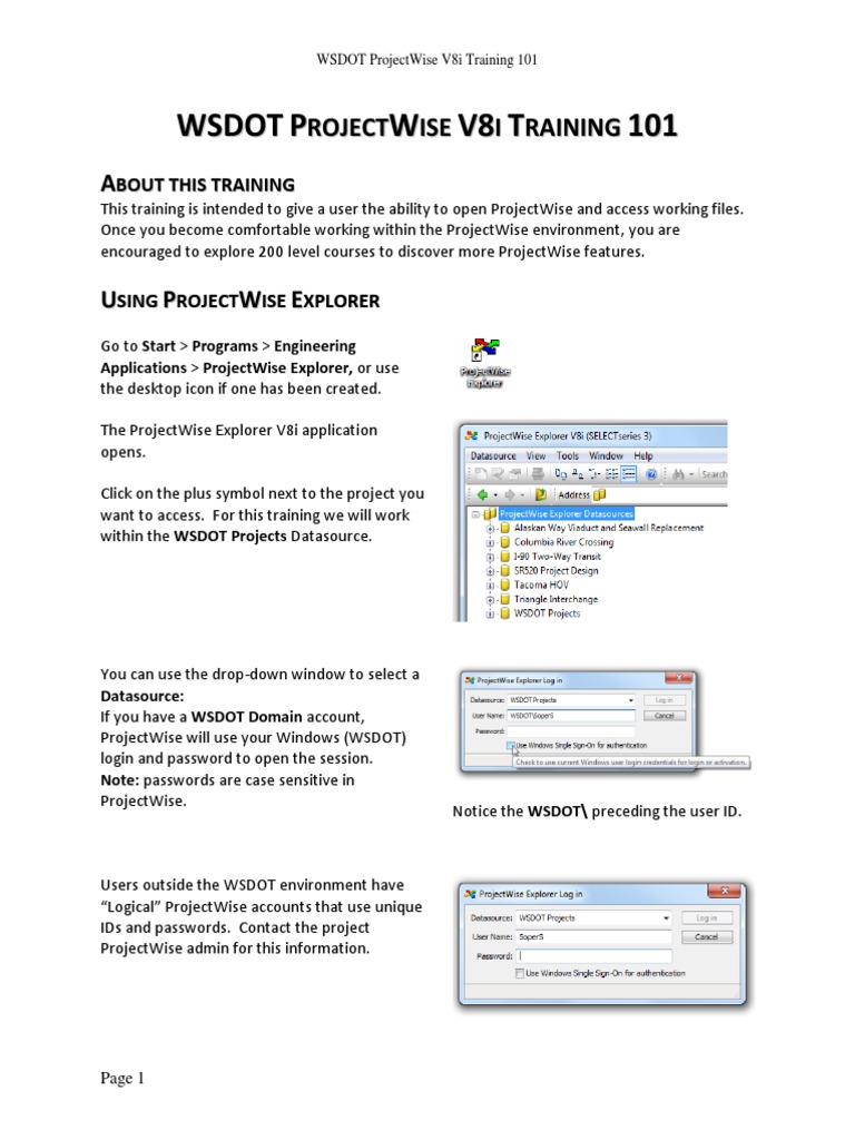 WSDOT ProjectWise V8i Training 101 | PDF | Double Click | Computer File