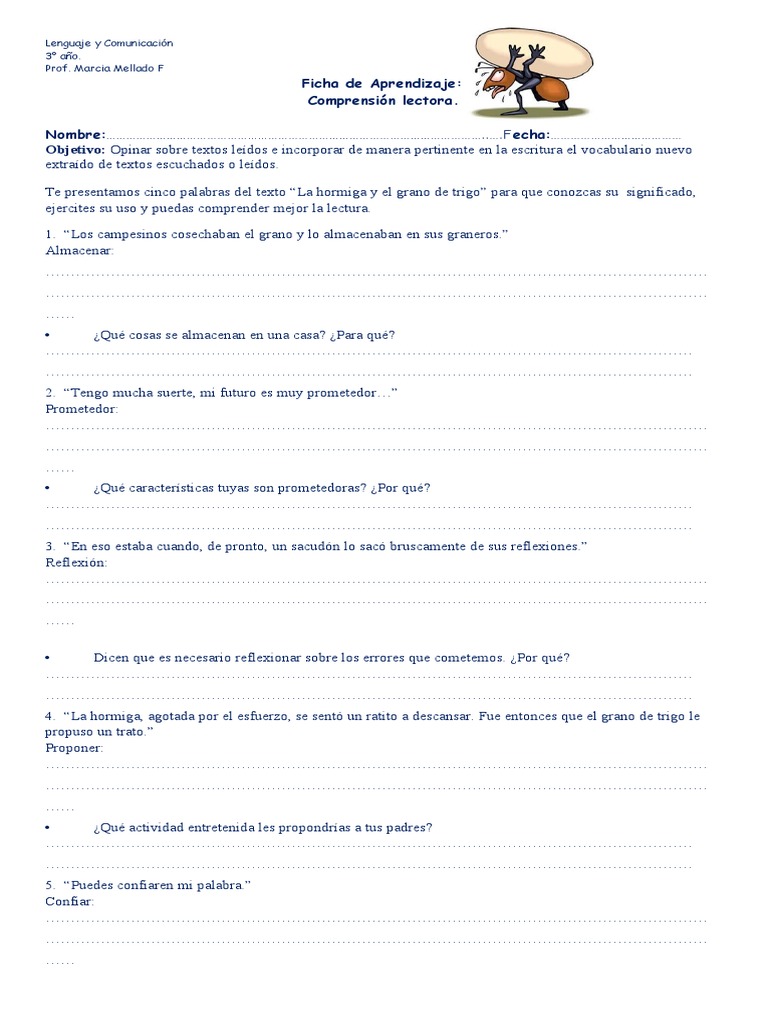 Ficha de La Hormiga y El Grano de Trigo | PDF | Biological Interactions ...