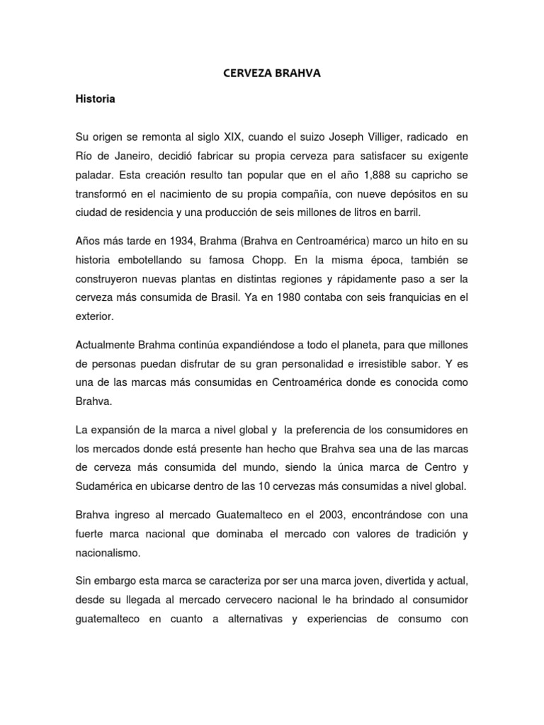 Cerveza Brahva: Historia y Marketing | PDF | Marca | Cerveza