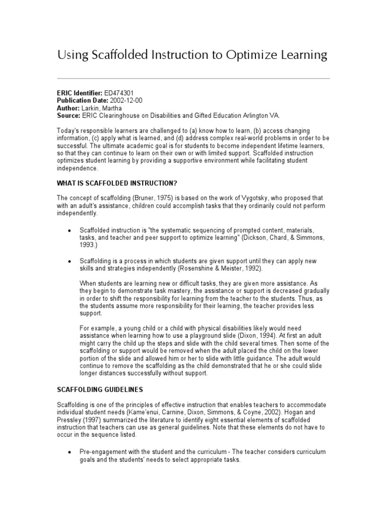 Using Scaffolded Instruction To Optimize Learning | PDF | Quality Of ...