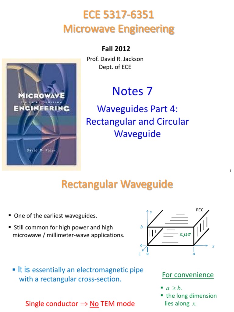Notes 7 - Waveguides Part 4 Rectangular and Circular Waveguide ...