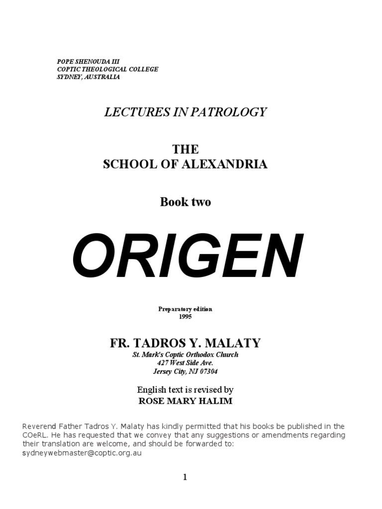 THE SCHOOL OF ALEXANDRIA - ORIGEN - Father Tadros Yacoub Malaty PDF ...