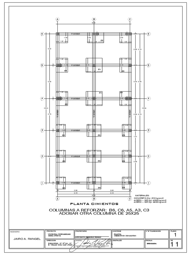 Columnas A Reforzar: B6, C6, A5, A3, C3 Adosar Otra Columna de 25X25 | PDF