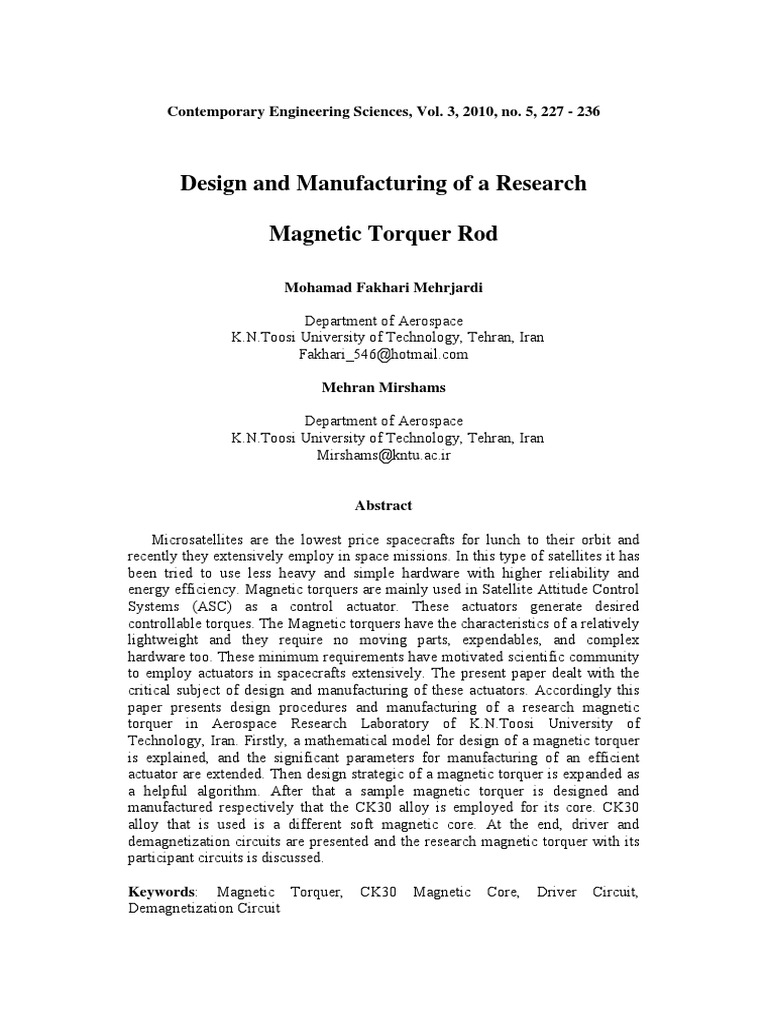 Aerospace Magnetic Torquer Design | PDF | Magnetization | Magnetic Field