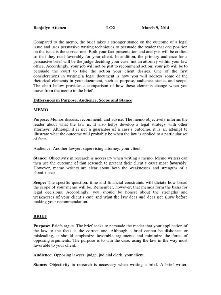 Legal Brief vs Memo: Key Differences | PDF | Brief (Law) | Argument