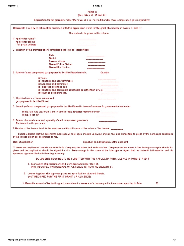 Form C license application for compressed gas storage | PDF | Gases ...