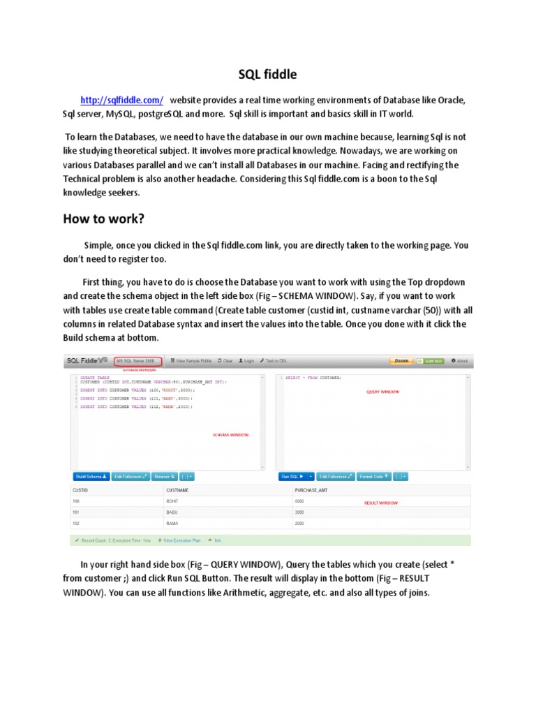 SQL Fiddle | Download Free PDF | Sql | Database Schema