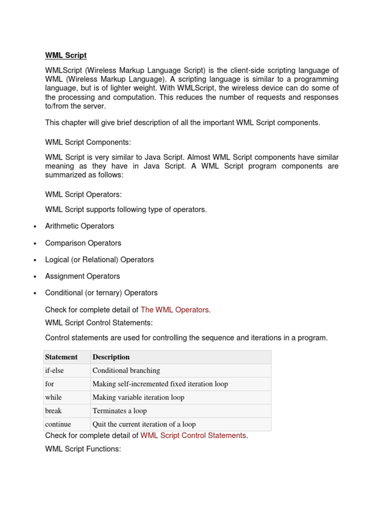 WML Script | PDF | Control Flow | Parameter (Computer Programming)