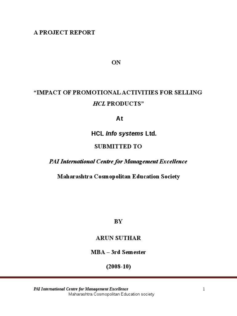 Impact of Promotional Activities For Selling HCL Products by Arun ...