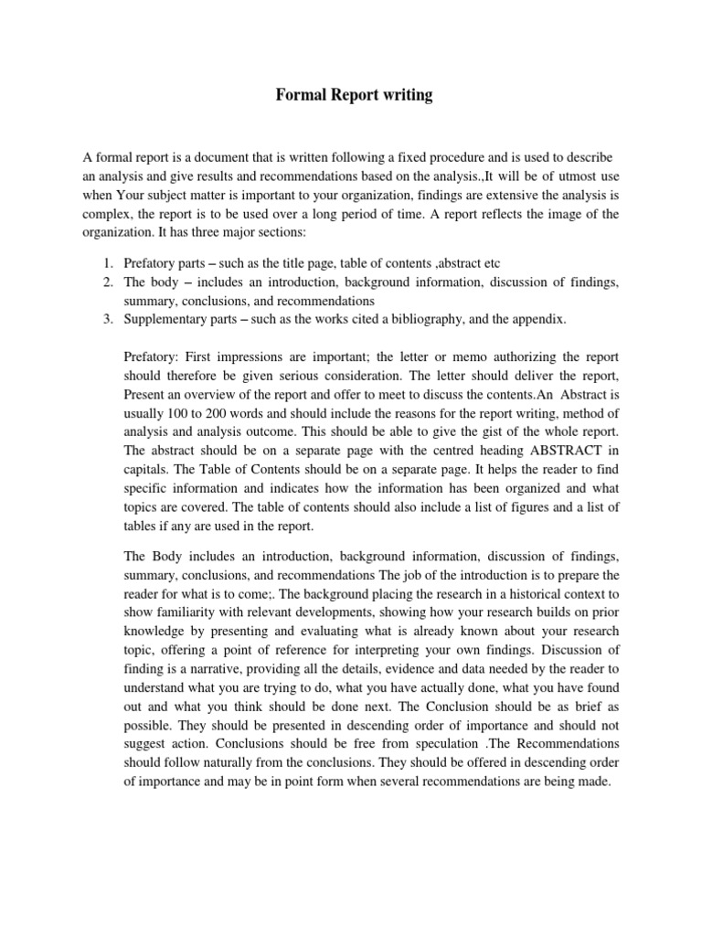 Formal Report Writing | PDF | Abstract (Summary) | Table Of Contents