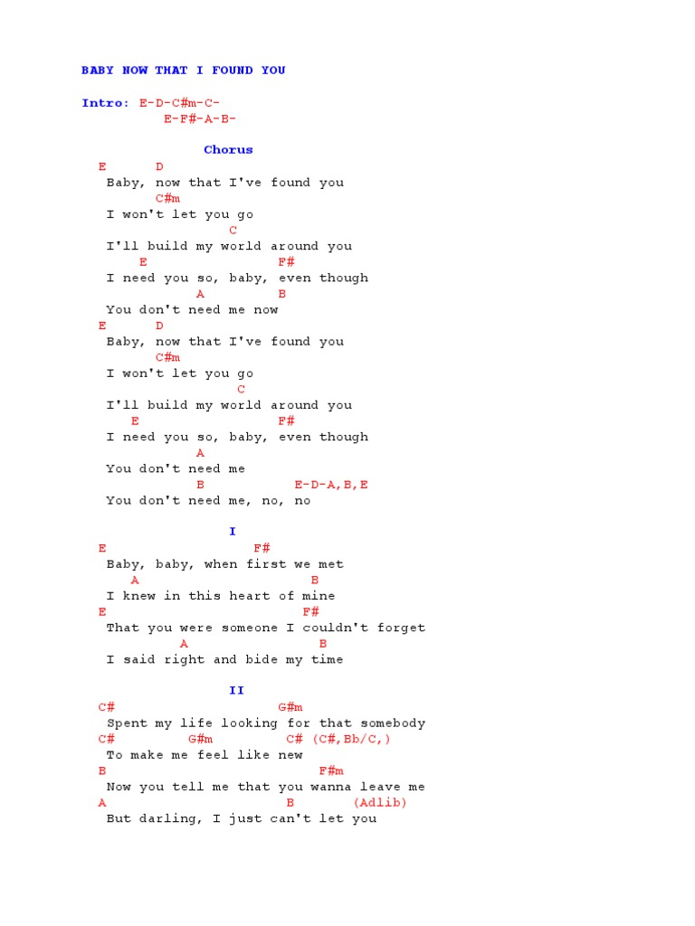 Lyrics for "Baby, Now That I Found You" | PDF