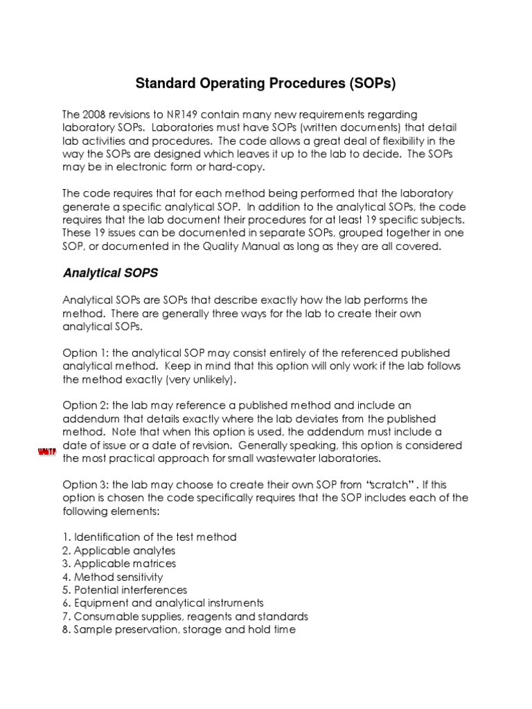 Standard Operating Procedures | PDF | Laboratories | Calibration