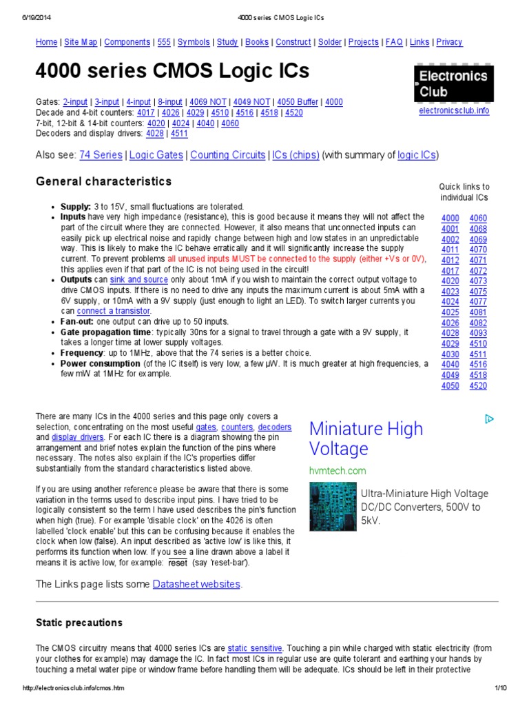 4000 Series CMOS Logic ICs | PDF | Electronic Circuits | Cmos