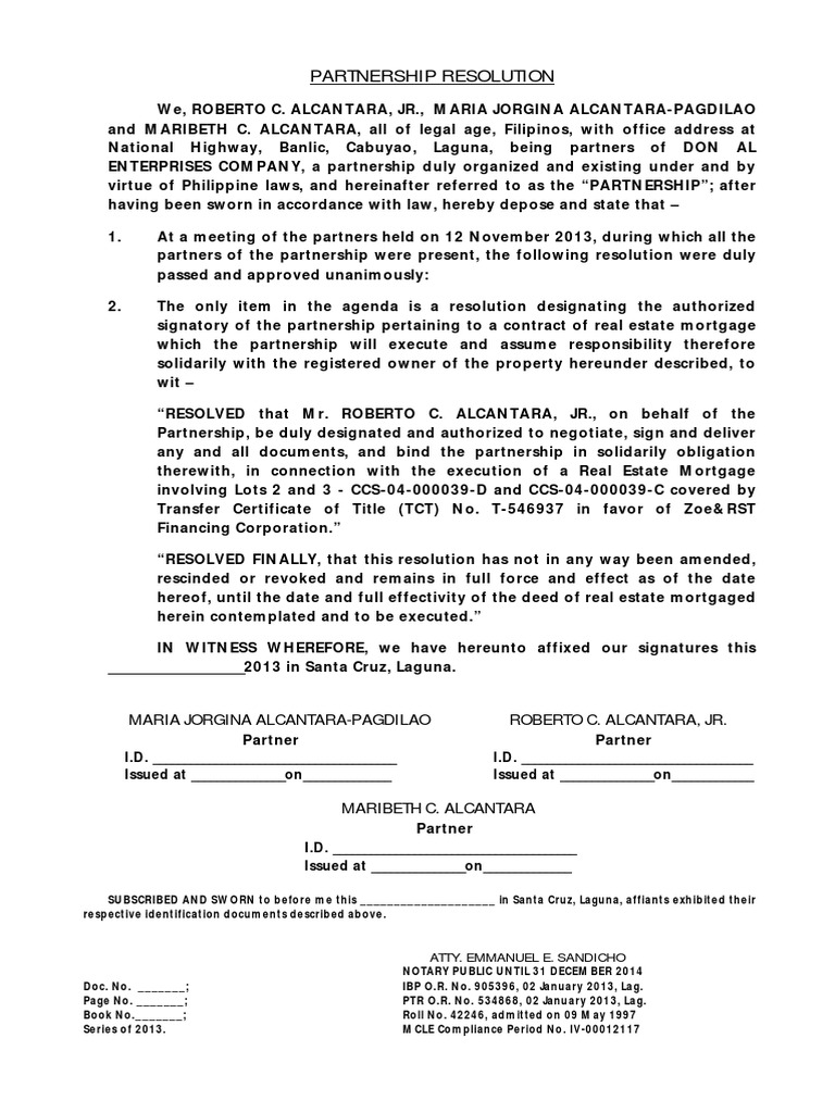 Partnership Resolution | Partnership | Identity Document