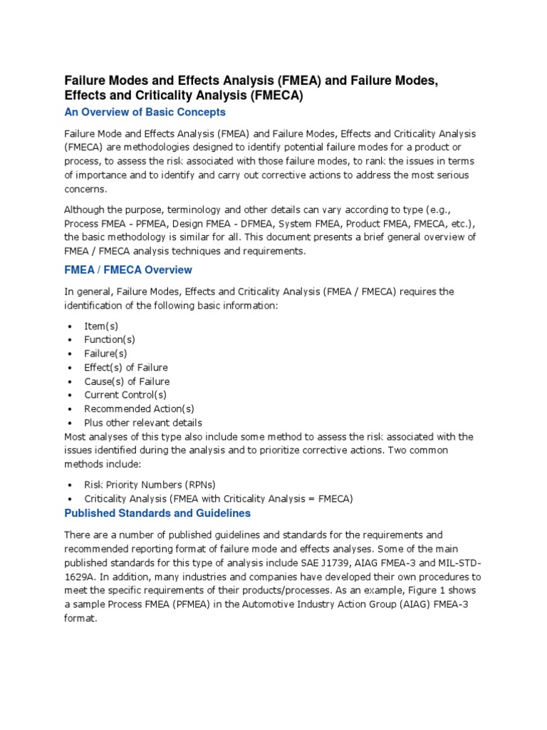 Failure Modes and Effects Analysis (FMEA) and Failure Modes, Effects and Criticality Analysis ...