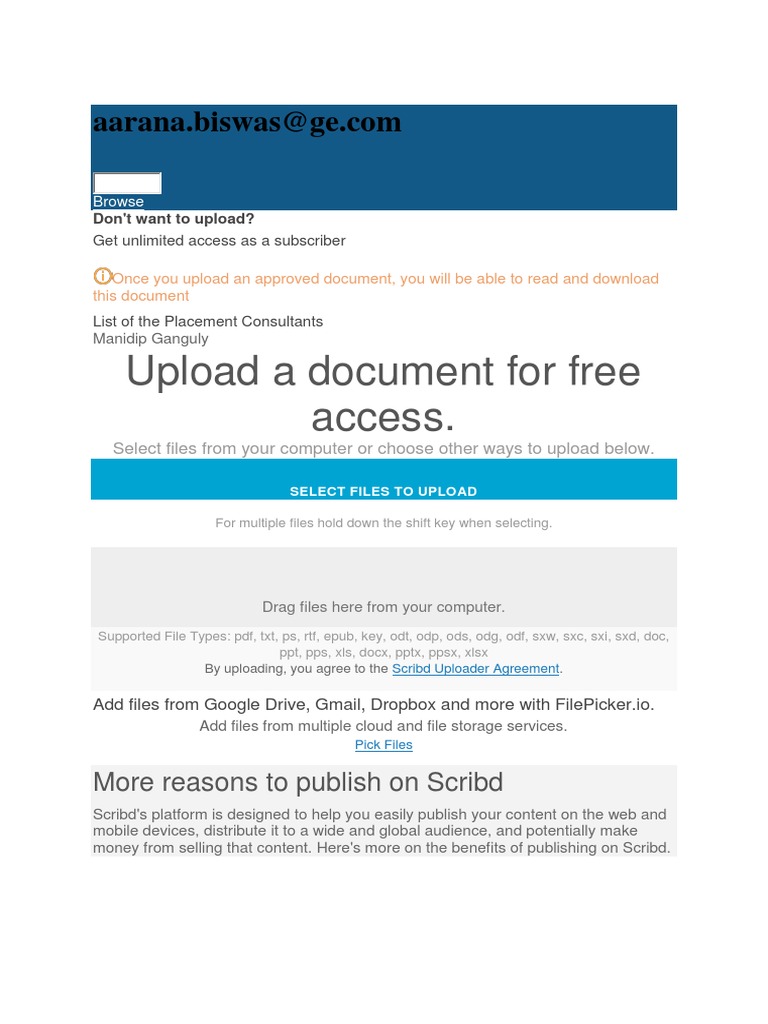 Upload A Document For Free Access.: More Reasons To Publish On Scribd | PDF | Scribd | Web Page