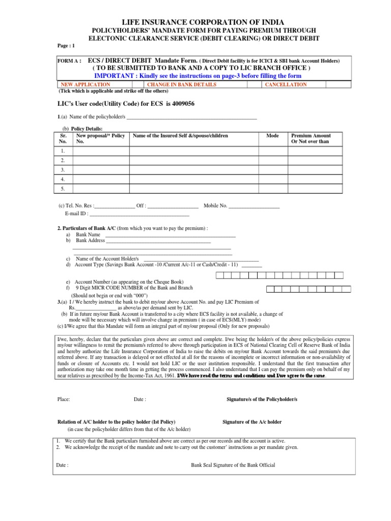 Ecs-Direct Debit Mandate Form | PDF | Finance & Money Management