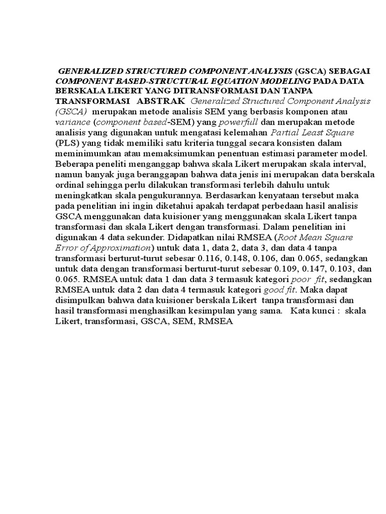 Generalized Structured Component Analysis (Gsca) Sebagai Component Based Structural Equation ...