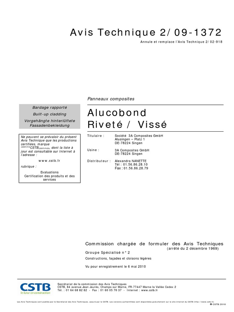 Avis Technique Alucobond (CSTB) | PDF | Rivet | Acier inoxydable
