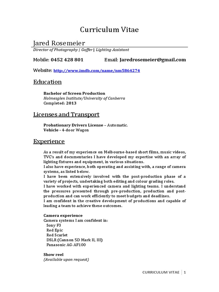 CV - Jared Rosemeier PDF | PDF | Leisure