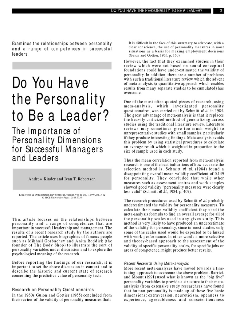 Do You Have The Personality To Be A Leader?: The Importance of ...