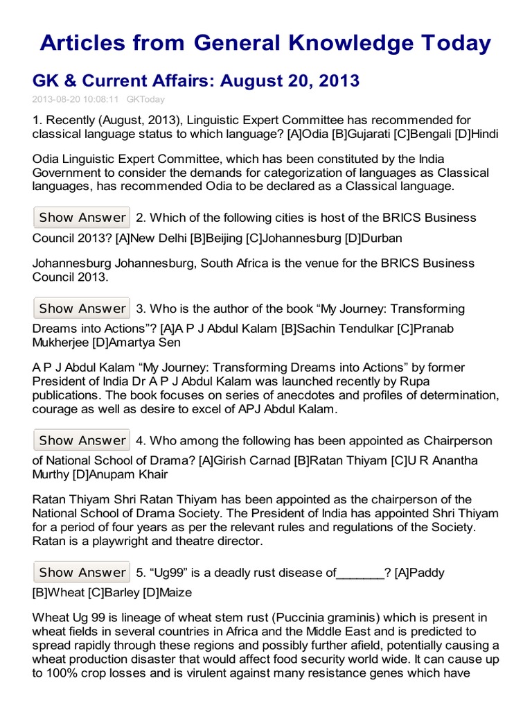 Articles From General Knowledge Today: GK & Current Affairs: August 20 ...