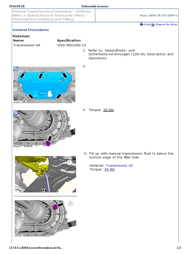 M66 Manual Transmission Oil Change Guide | PDF