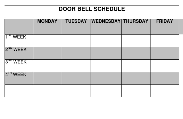 Door Bell Schedule: Monday Tuesday Wednesday Thursday Friday | PDF